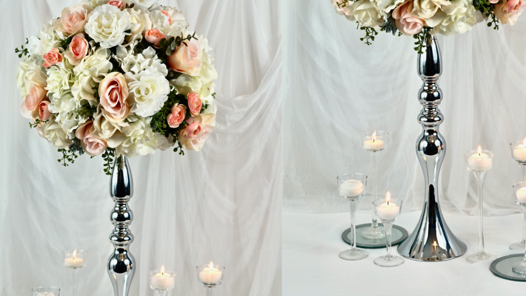 Tall Rose Candlestick Wedding Centerpiece