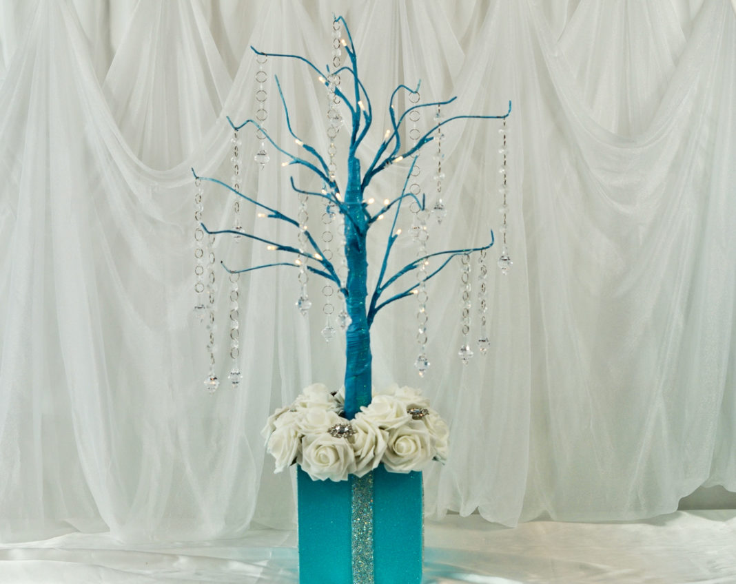 DIY Tall Jeweled Tree Tiffany Blue Wedding Centerpiece