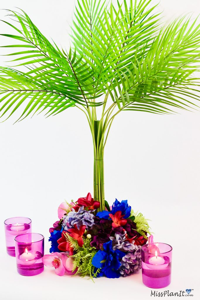 DIY Tall Palm Tree Tropical Wedding Centerpiece Idea